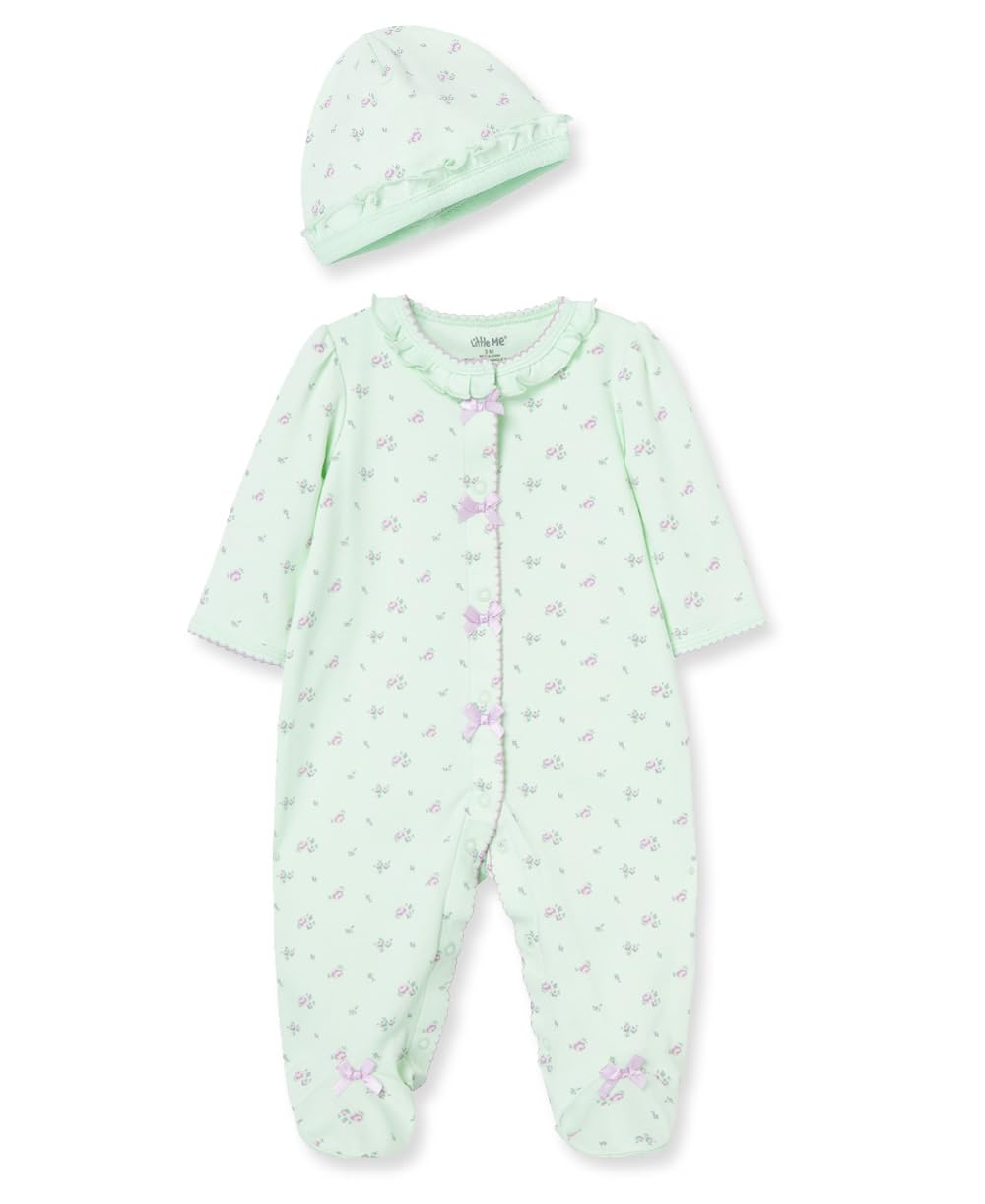Little Me Baby Clothes & Outfits - Girls One Piece Hat & Footed Sleeper Pajamas - 3 Months, Petite Rose