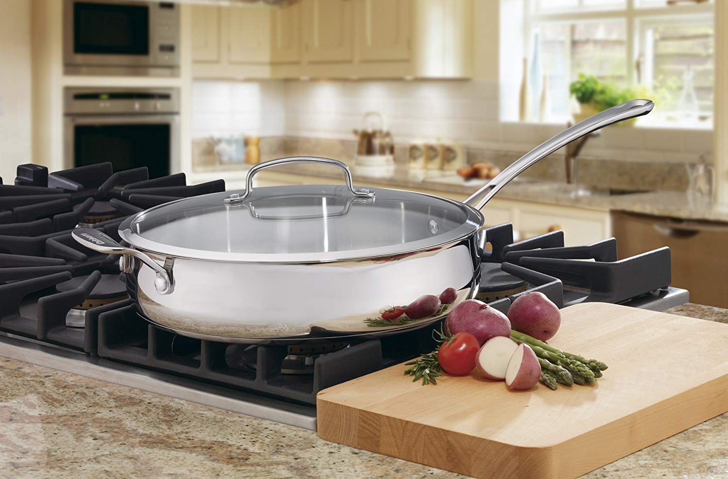 Cuisinart Contour Stainless 5-Quart Saute Pan with Helper Handle and Glass Cover,Silver