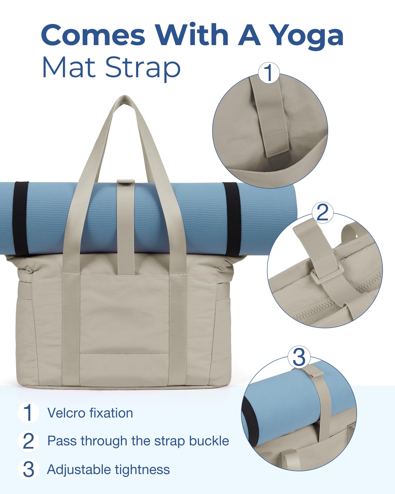 BAGSMART Tote Bag for Women, Lightweight Large Tote Bag with Compartments and Yoga Mat Strap, Quilted Shoulder Bag Handbag for Travel, Work, Gym, Camel