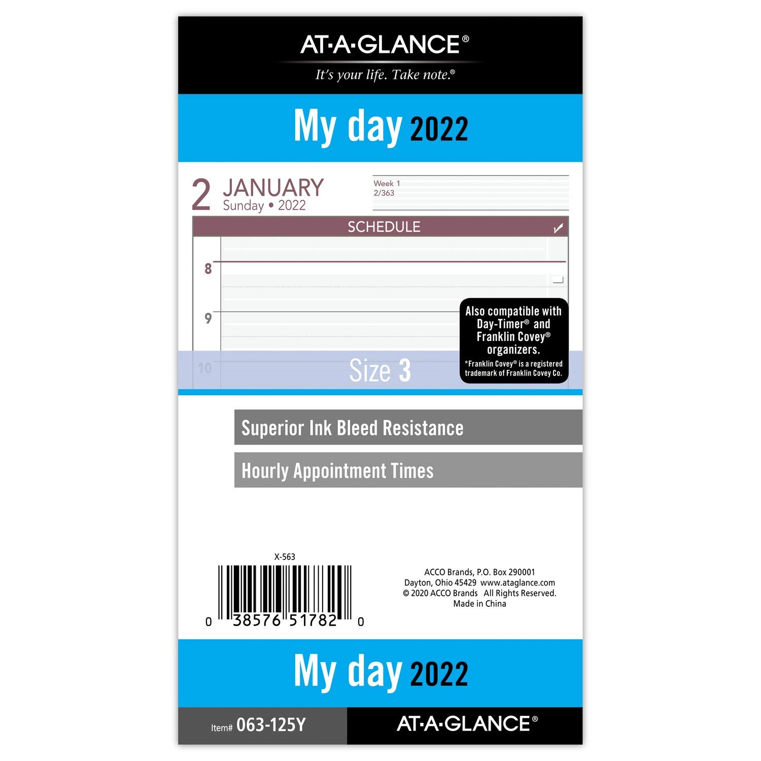 AT-A-GLANCE 2022 Daily Planner Refill by AT-A-GLANCE, 3-3/4" x 6-3/4", Size 3, Portable Size, One Page Per Day, Loose-Leaf (063-125Y)