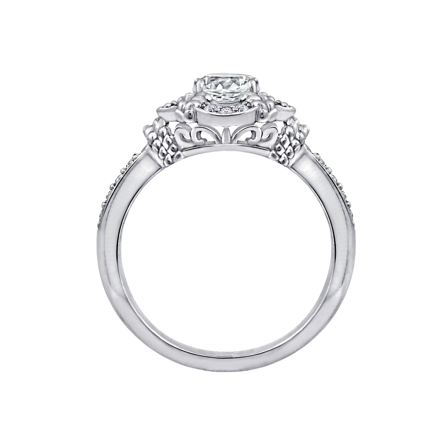 Amazon Essentials Sterling Silver Platinum Plated Infinite Elements Cubic Zirconia Framed Halo Antique Ring, Size 6, (previously Amazon Collection)