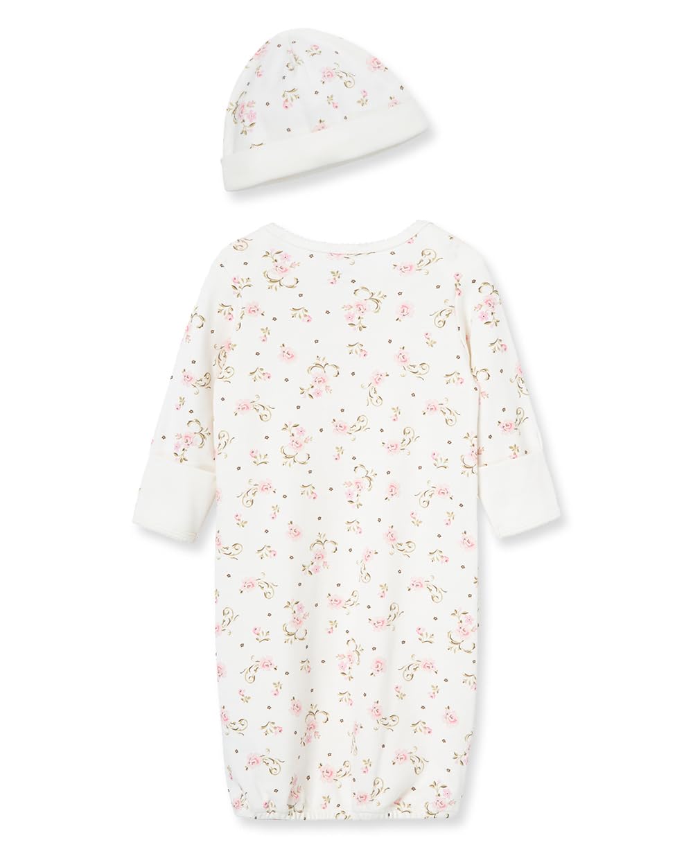 Little Me Baby Girl's 2-Piece Nightgown and Cap Set, Vintage Rose, 0-3 Months