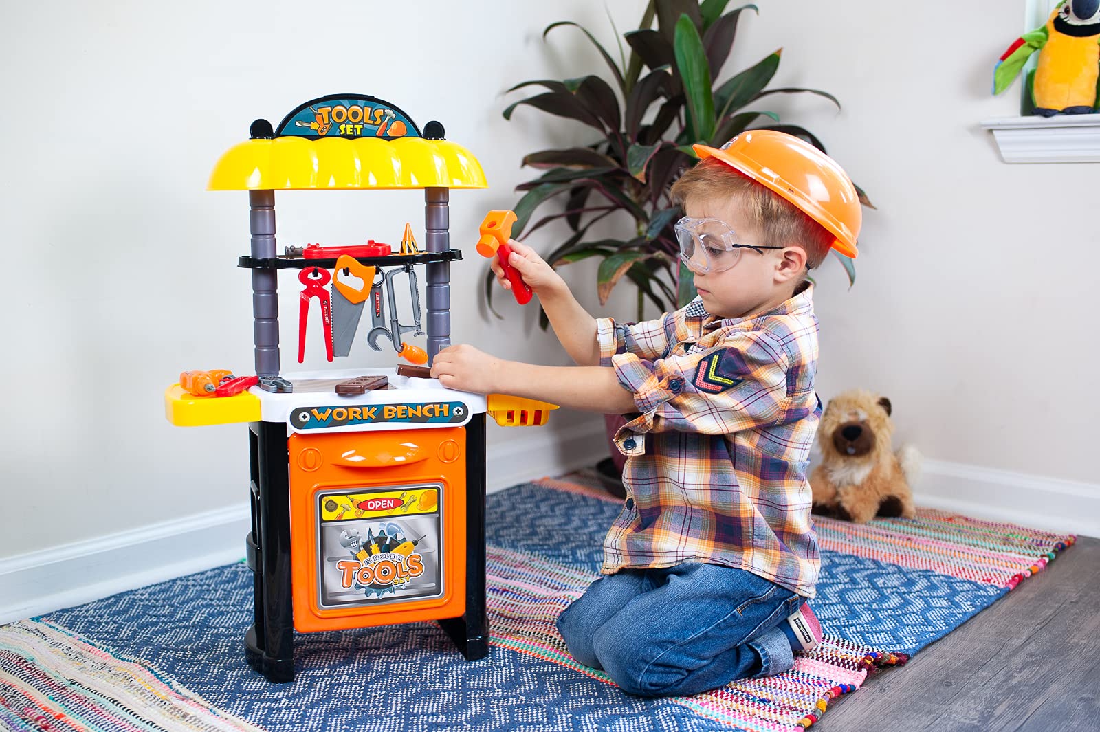 Kids Tool Bench, 32 Piece Toddler Workbench with Toddler Tool kit, Pretend Play Tool Set for Kids, Kids Workbench STEM Role Play Construction Toy Tool Bench, Indoor & Outdoor Set for Kids Ages 3+