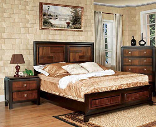 HOMES: Inside + Out 3 Piece ioHOMES Cleo Transitional Multi-Tone Bed Set with 2 Nightstands, Full, Acacia