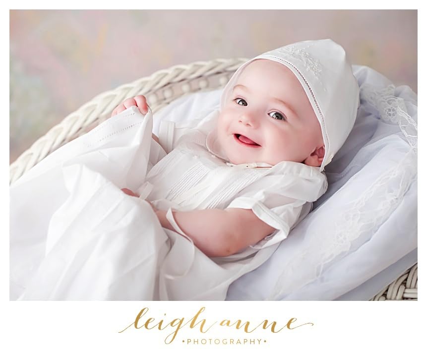 Feltman Brothers Infant Baby Boys White Embroidered Christening Gown Bonnet Set -6M to 9M