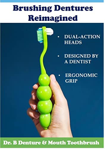 Dr. B Dental Solutions Ergonomic Denture Toothbrush Extra Soft Bristles, Removes Stains & Odor Precision Design for Implants & Overdentures Single Green Pack