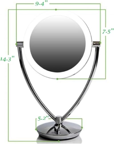 Ovente 8" Lighted Tabletop Makeup Mirror with 1X/10X Magnification, Double-Sided Magnifying Vanity Mirror, Dimmable LED Lights, 360° Swivel Design and Dual Power Supply, Polished Chrome MLT75CH1X10X