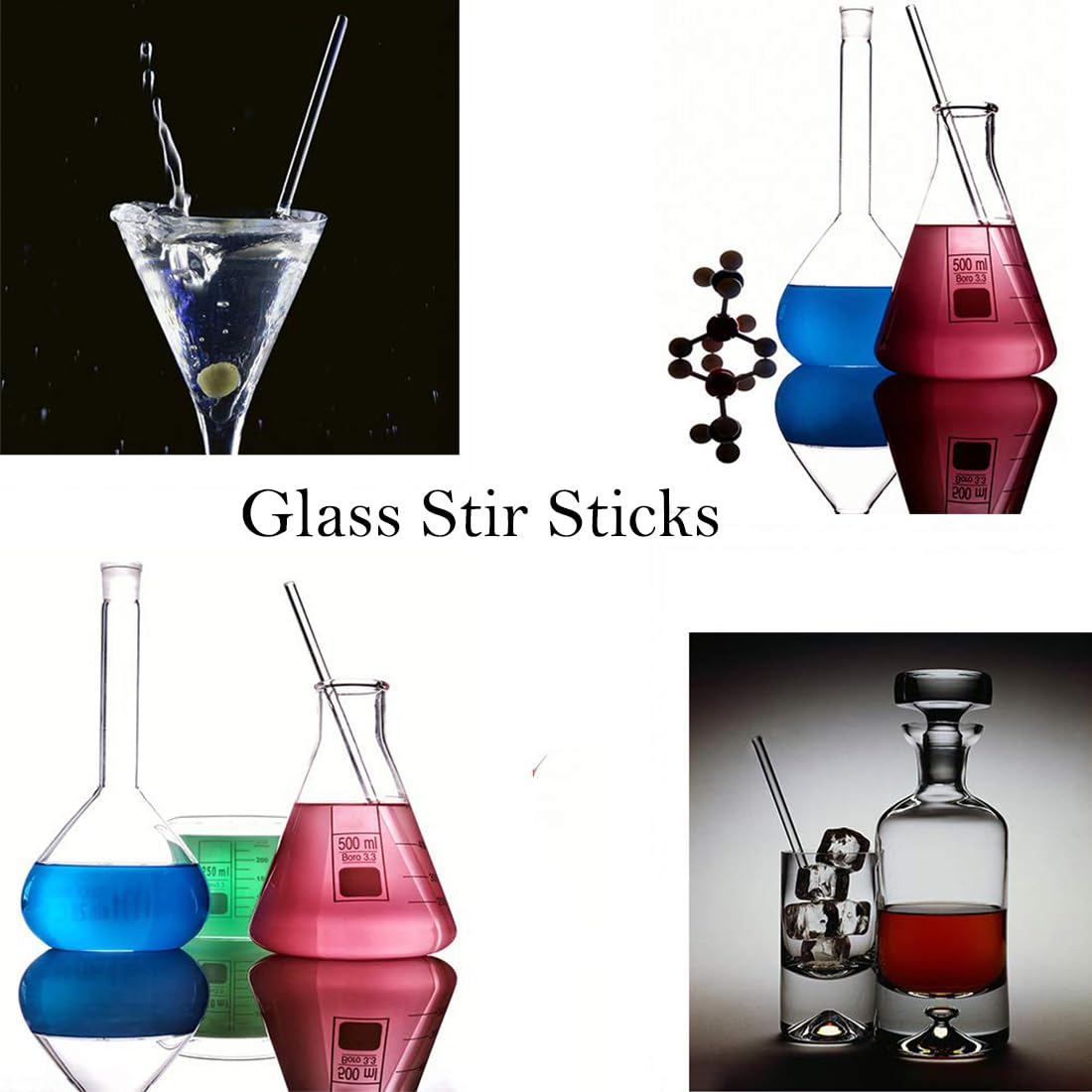 ZEEROQOLAB Lab Glassware Set, Beaker Glass Cylinder Pipettes Set, 5pcs Thick Glass Graduated Beaker, 4pcs Glass Measuring Cylinder with 4pcs Glass Stirring Rod and 2pcs Cleaning Brush