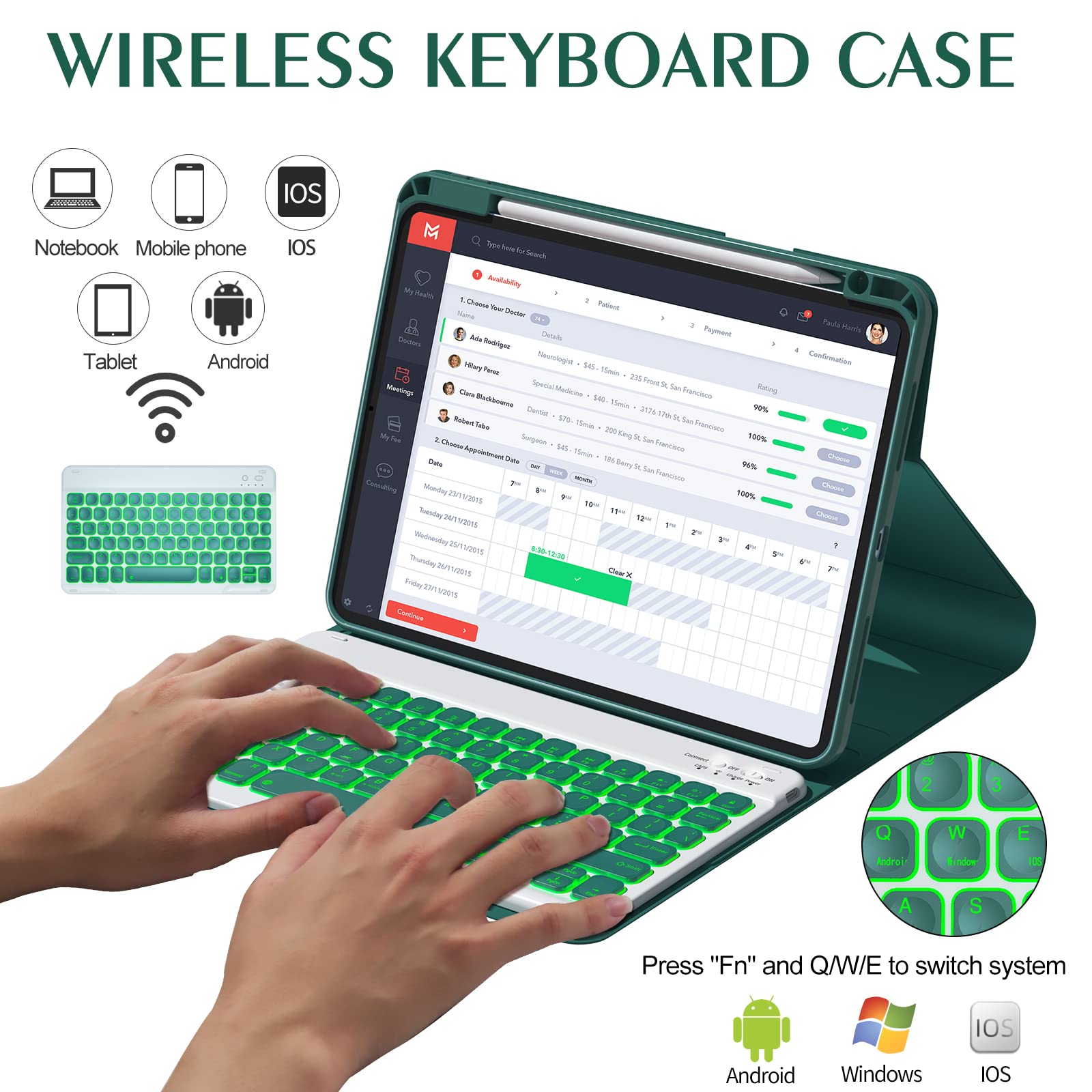 BOBOLEE Case Keyboard for iPad Air 11 inch M2 2024, Pro 11" 1st/2nd/3rd/4th Gen., iPad Air 5th/4th Gen. 10.9 inch (Not for iPad 10th), Wireless Detachable Backlit 7 Color, 360 Rotatable Cover Shell