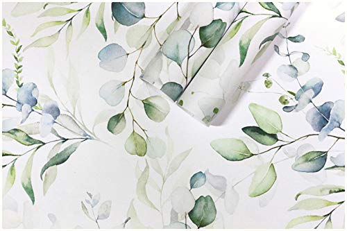 HAOKHOME 93042 Peel and Stick Wallpaper Green/White Eucalyptus Leaf Floral Wall Mural Home Nursery Boho Decor 17.7in x 9.8ft
