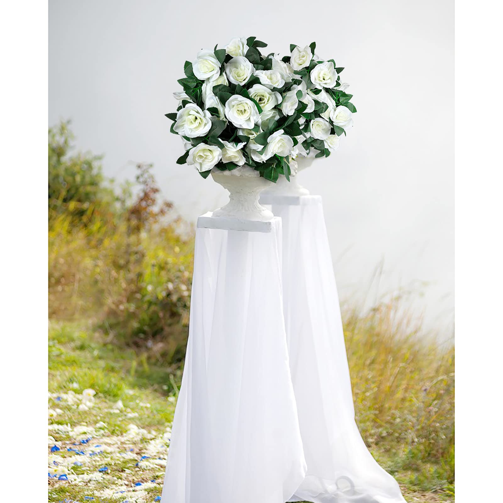 GIZIUXNE 2PCS Artificial Flowers Fake Roses Vine Plants Garland Hanging for Home Party Wedding Arch Garden Hotel Office Decor 15FT (White)…