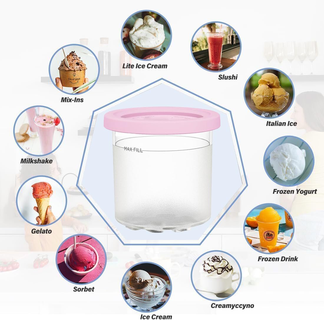 Ice Cream Pints Cup,Creami Pint Containers with Lids for Ninja Cream Pints,Creami Pints Kitchen Accessories,for NC301 NC300 NC299AMZ Series Ice Cream Maker,Dishwasher Safe