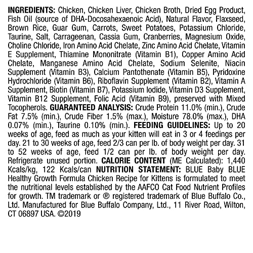 Blue Buffalo Baby Blue Healthy Growth Formula Natural Kitten Pate Wet Cat Food, Chicken Recipe 3-oz Cans (Pack of 24)