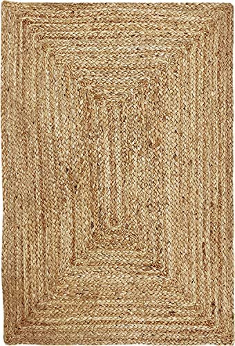 KEMA Jute Braided Area Rug, 8x10 Feet (96x120 Inches) - Rustic Vintage Braided Reversible Rectangular Rug, Shag Rugs for Bedroom, Jute Kitchen Rug, Living Room, Floor