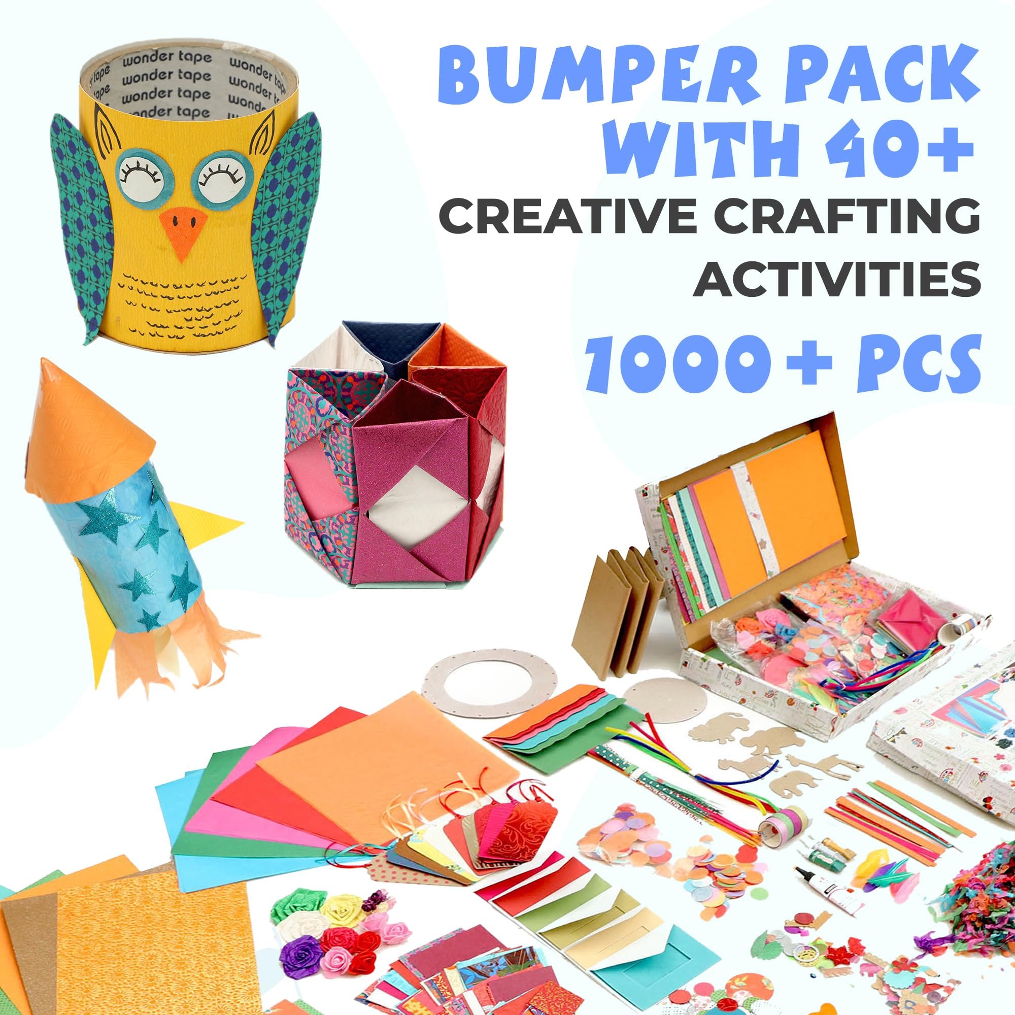 KidsyWinsy Jumbo DIY Paper Art Craft Kit | Card Making Kit with 40+ Creative Crafting Activities, 1000+ Pcs Crafted Creations | Mothers Day Craft for Kids Bulk | Birthday Gifts for Kids | Fevi Craft