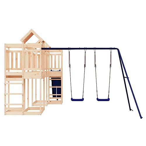 GOLINPEILO Outdoor Playset Solid Wood Pine,Garden Play Set with 1 Play Towers with Bridge,1 Wave Slide,1 Double Swing Set,Modern Outdoor Backyard Children's Climbing Wood Playground Playset,-4555