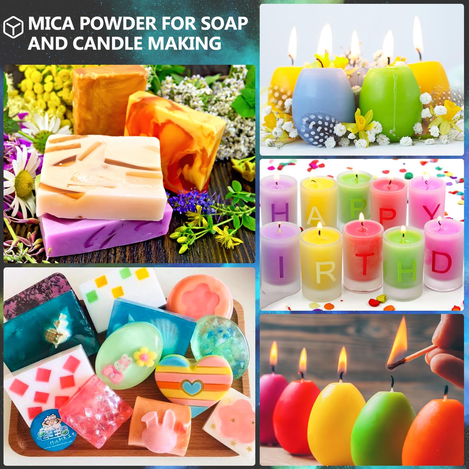 CHANGTIKEJI Mica Powder,36 Colors - 10g/Bottle of Natural Pigment Powder for Epoxy Resin,Soap Making,Candle Making,Lip Gloss,Car Freshies,Dye,Nail Polish,Bath Bombs