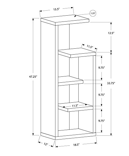 Monarch Specialties , Bookcase, Dark Taupe Reclaimed-Look, 48"H