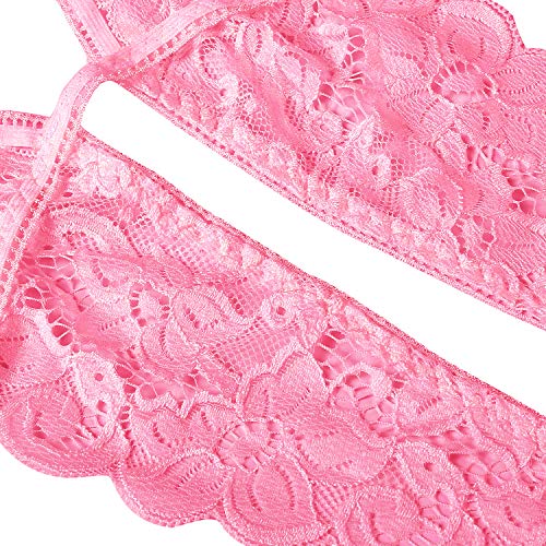 Donnalla Women's Deep V Lace Teddy One Piece Lingerie Cutout Strappy Lingerie, Pink, Medium