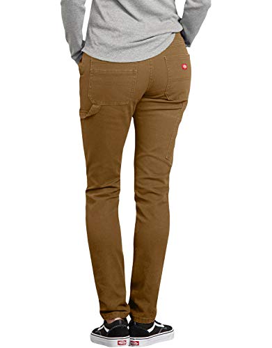 Dickies Women's Slim Straight Stretch Carpenter Pant, Rinsed Brown Duck, 2