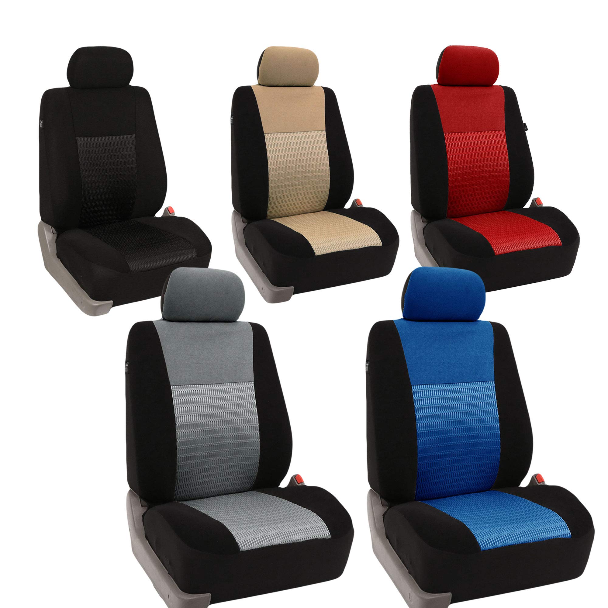 FH Group Trendy Elegance 3D Air Mesh Split Bench Car Seat Cover (Split Ready, Detachable Headrest Only) with Gift- Universal fit for Cars, auto, Trucks, SUV (Beige/Black) FB060012
