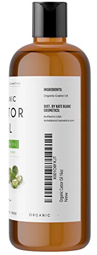 Kate Blanc Cosmetics Castor Oil 16oz - USDA Certified Organic. Cold-Pressed, 100% Pure, Hexane-Free. Promote Growth for Hair, Eyelashes, Eyebrows. Moisturizing For Dry Skin