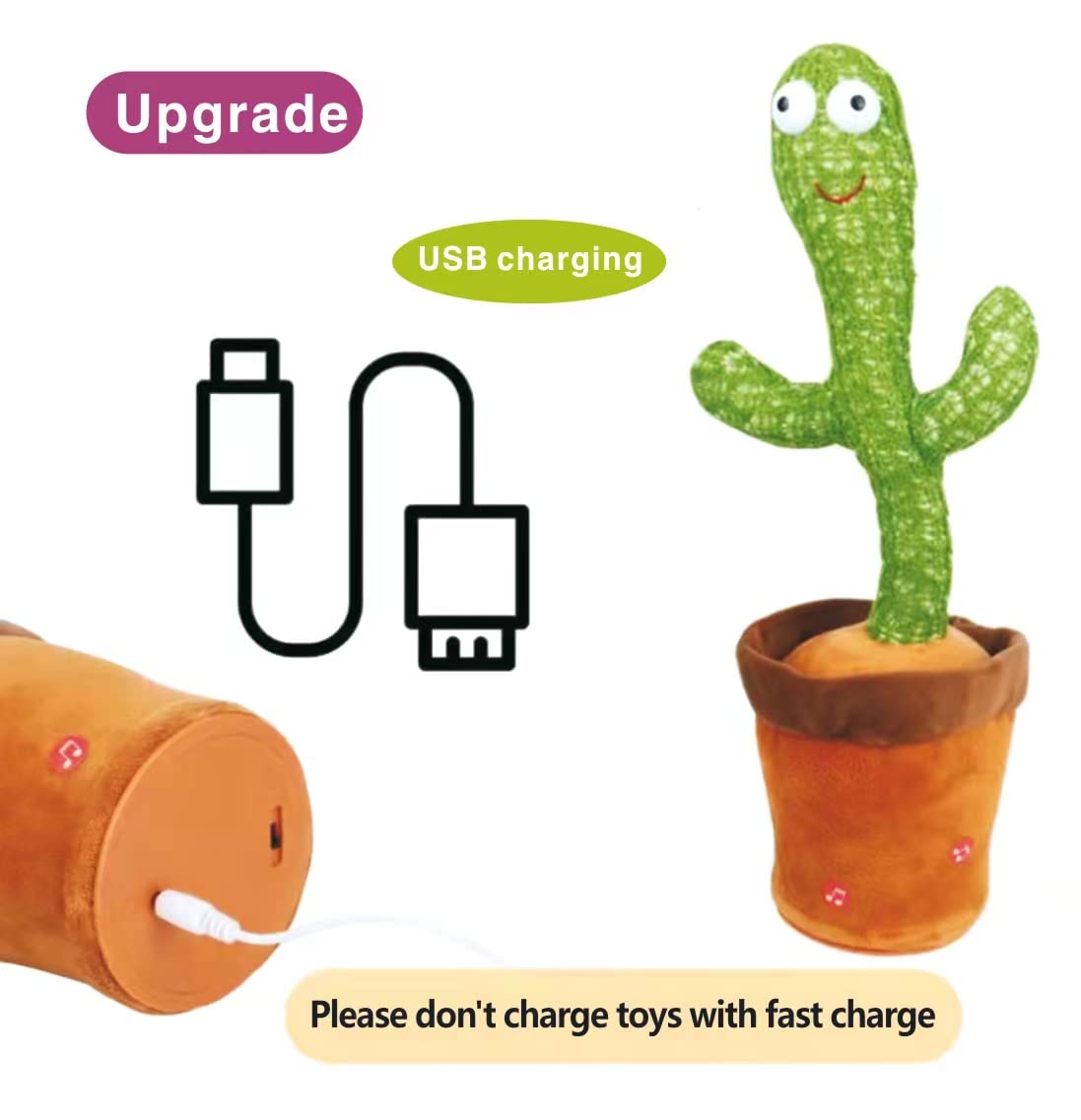 Ferlert Dancing Cactus,Talking Cactus Toy, Electronic Dancing Cactus Toy with Lighting,Singing Cactus Recording and Repeat Your Words,Cactus Mimicking Toy Green A