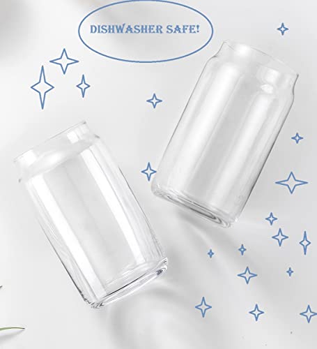 Glaver's Drinking Glasses 4pc Can Shaped Glass Cup Set, 16oz Beer Can Glass Coffee Cups, Cocktail Glasses, Water, Soda, Smoothie, Juice, Can Glasses. Dishwasher Safe