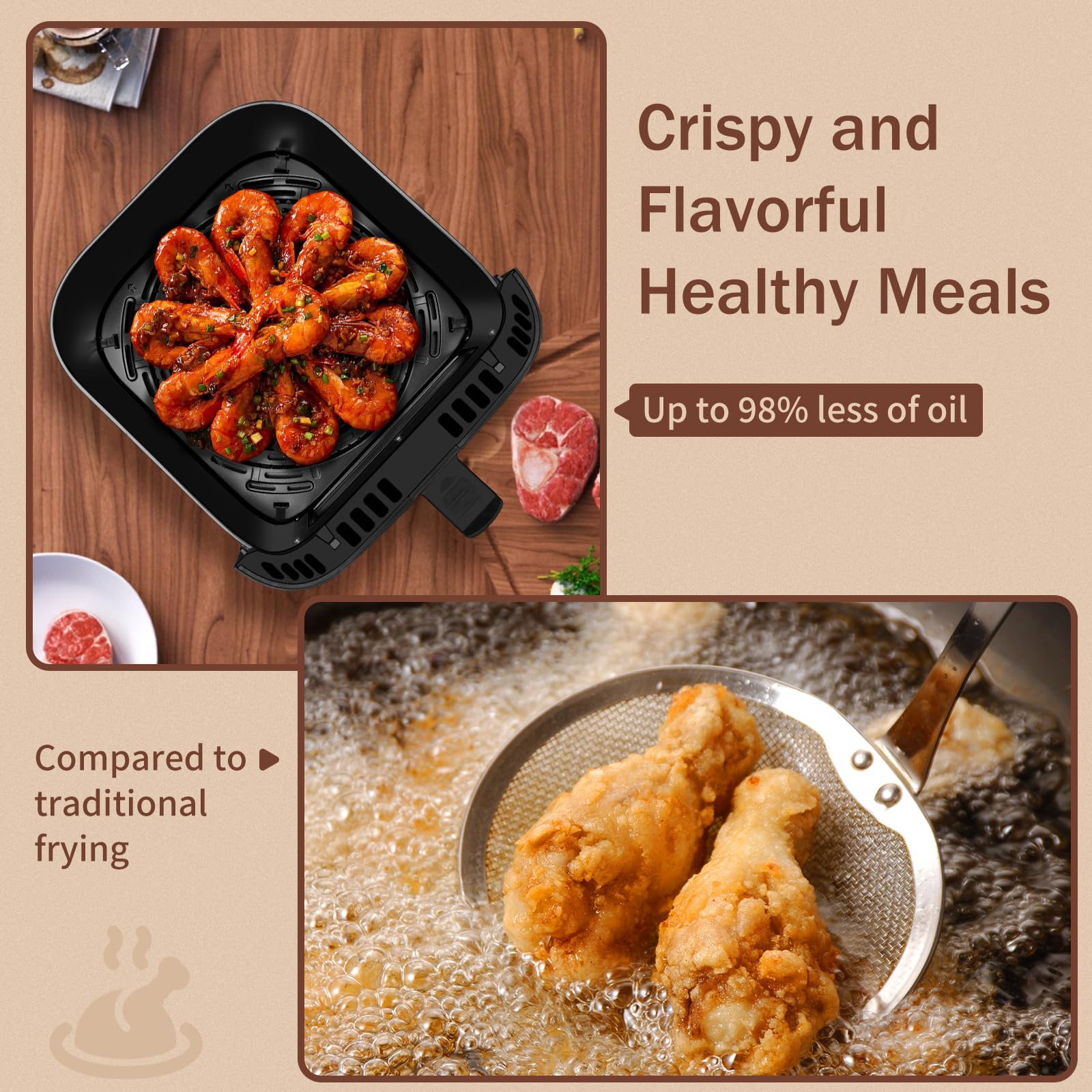 SEEDEEM Max XL Air Fryer, 8 Quart, 10-in-1 Hot Air Fryer Oven with Color LCD Display Touchscreen, Air Fryer Toaster Oven Combo with ClearCook Cooking Window,Broil, Roast, Dehydrate, Bake, Silver