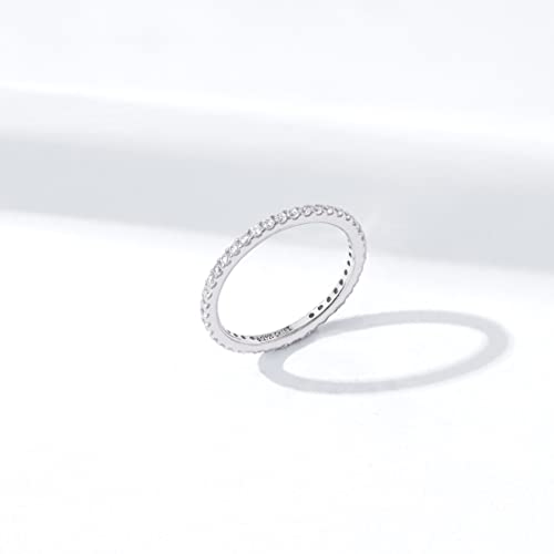 Amazon Essentials Platinum-Plated Sterling Silver Infinite Elements Cubic Zirconia Clear Round Cut Eternity Band Ring, Size 7, (previously Amazon Collection)