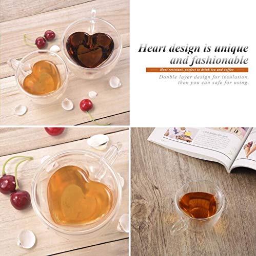 Cool Cook 2 Pack Heart Shaped Double Walled Insulated Glass Coffee Mugs or Tea Cups,Beautiful Heart Shape, Thermo Insulated Premium Quality Borosilicate Glass, Set of 2 (8.5 oz, 240 ml)