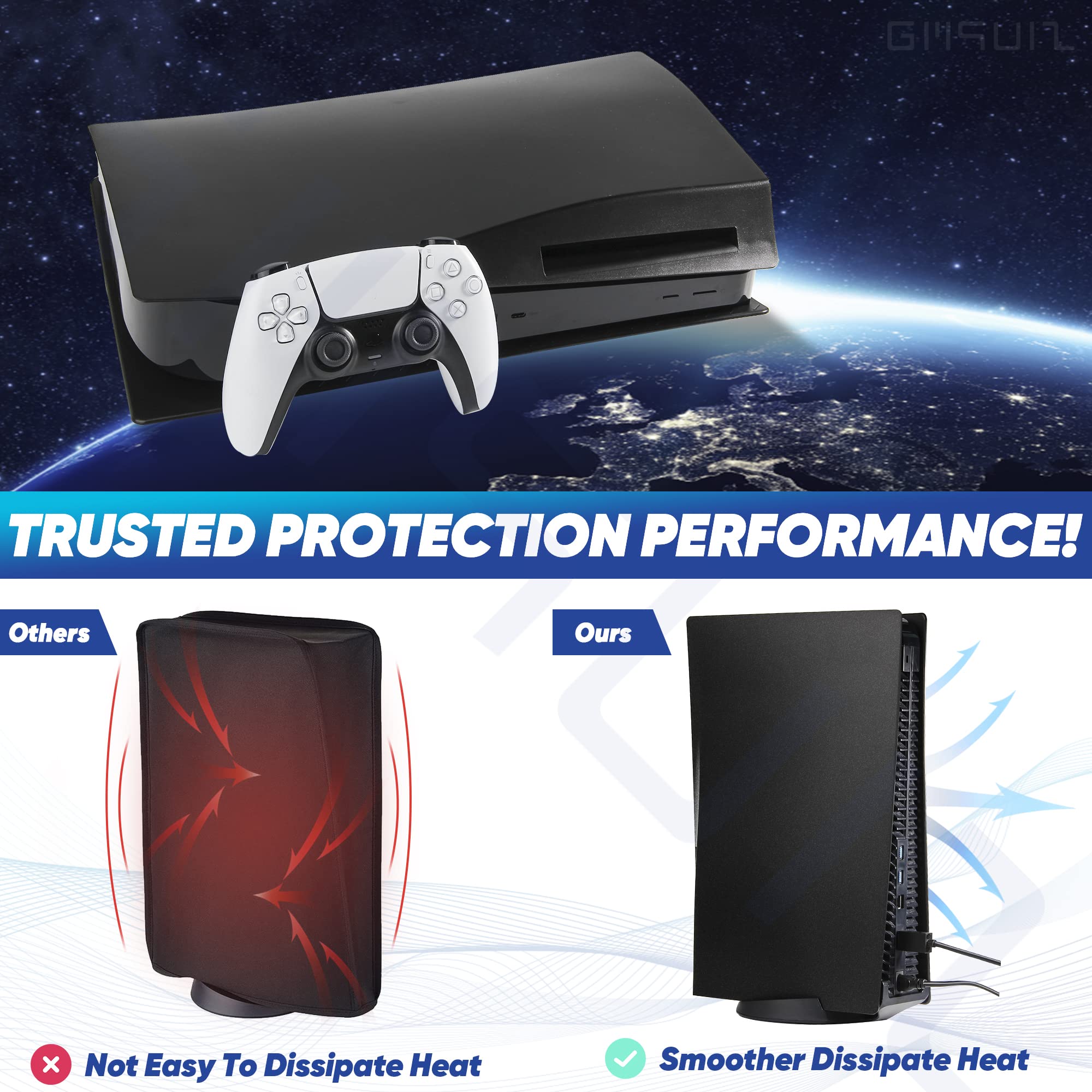 Gmquiz Plates for PS5 Console Cover, ABS Anti-Scratch Hard Shockproof Replacement for PlayStation 5 Console Shell, Star Red, Disc Edition
