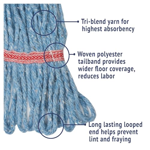 Boardwalk BWK503BLEA 5 in. Super Loop Cotton/Synthetic Fiber Wet Mop Head - Large, Blue