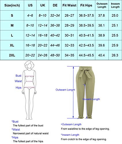 GRACE KARIN Women Solid Casual Work Trousers High Waist Ruffle Bow Tie Pants L Black