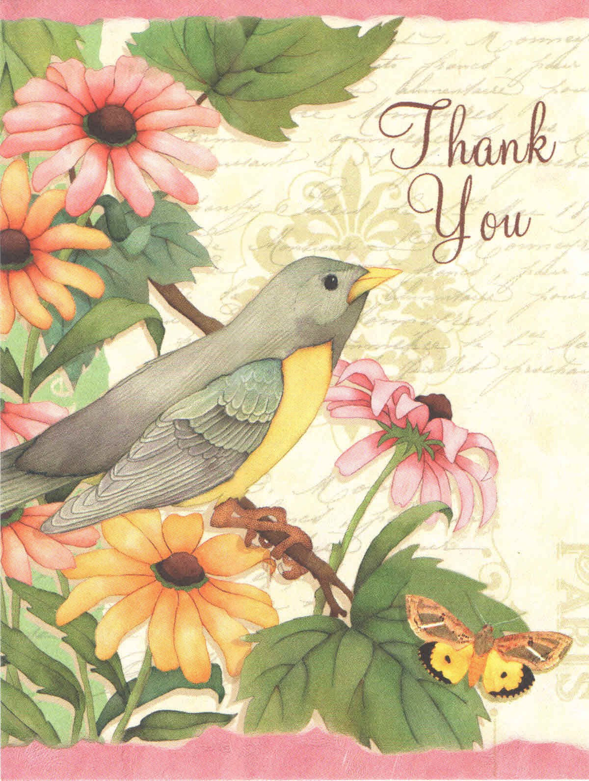 Joy Hall Winged Floral Thank You Cards (8 Cards; 4" x 5.25"; White Envelopes)