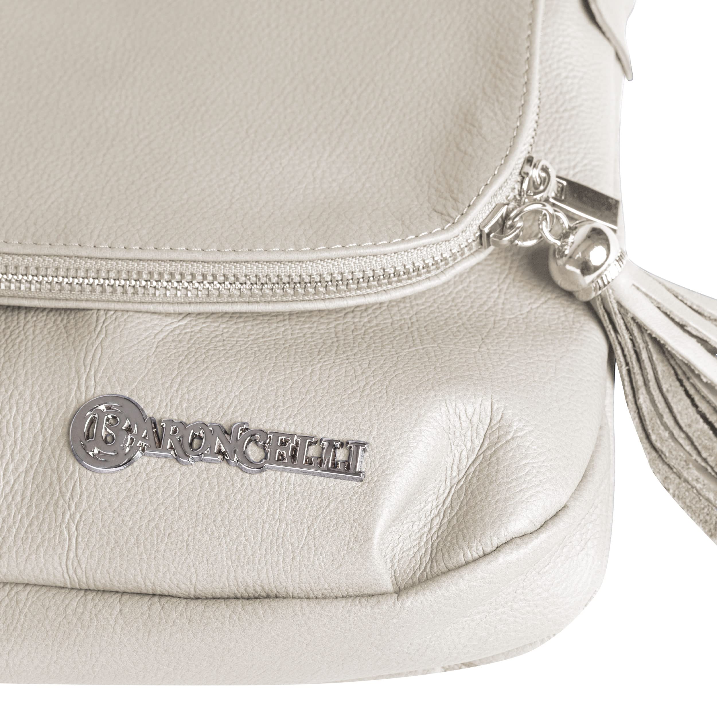 Baroncelli Italian Beige Leather Purse for Women with Long Strap Genuine Leather Made in Italy