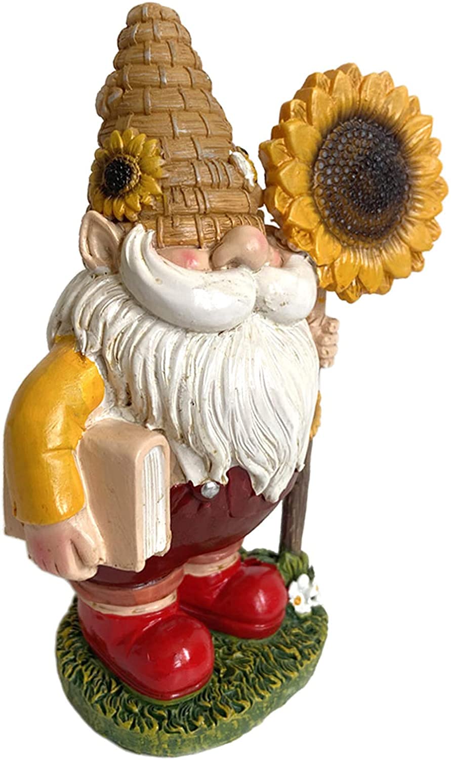 Gnome Statue Bumble Bee Gnome Ornament Resin Scandinavian Gnomes Figurine Dwarf Statue for Garden Lawn Yard Home Bee Day Decoration - Sunflower