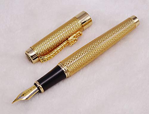 Gullor Jinhao Golden Dragon Red Crystal Eyes Fountain Pen with Push in Style Ink Converter