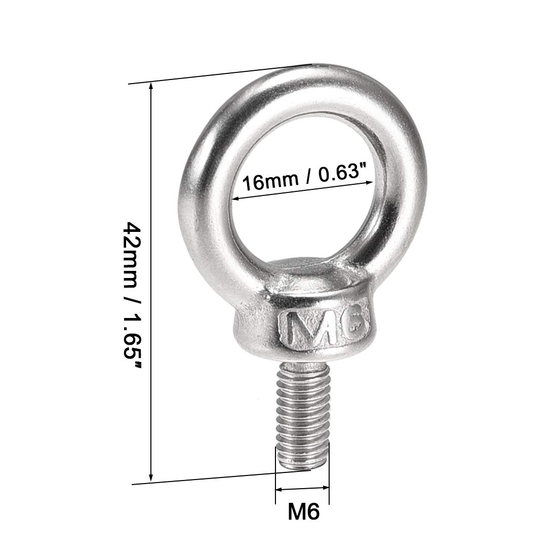uxcell Lifting Eye Bolt M6 x 12mm Male Thread 304 Stainless Steel for Hanging, Pack of 4