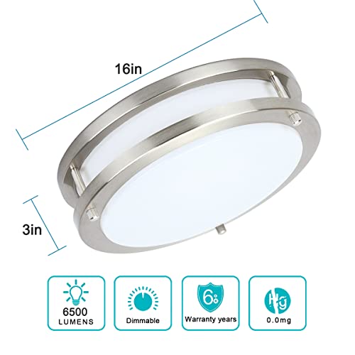 Drosbey 65W LED Flush Mount Ceiling Light Fixture, 16 inch Light Fixtures Ceiling for Bedroom, Kitchen, Bathroom, Office, Garage, Super Bright 6500 Lumens, Daylight White 5000K