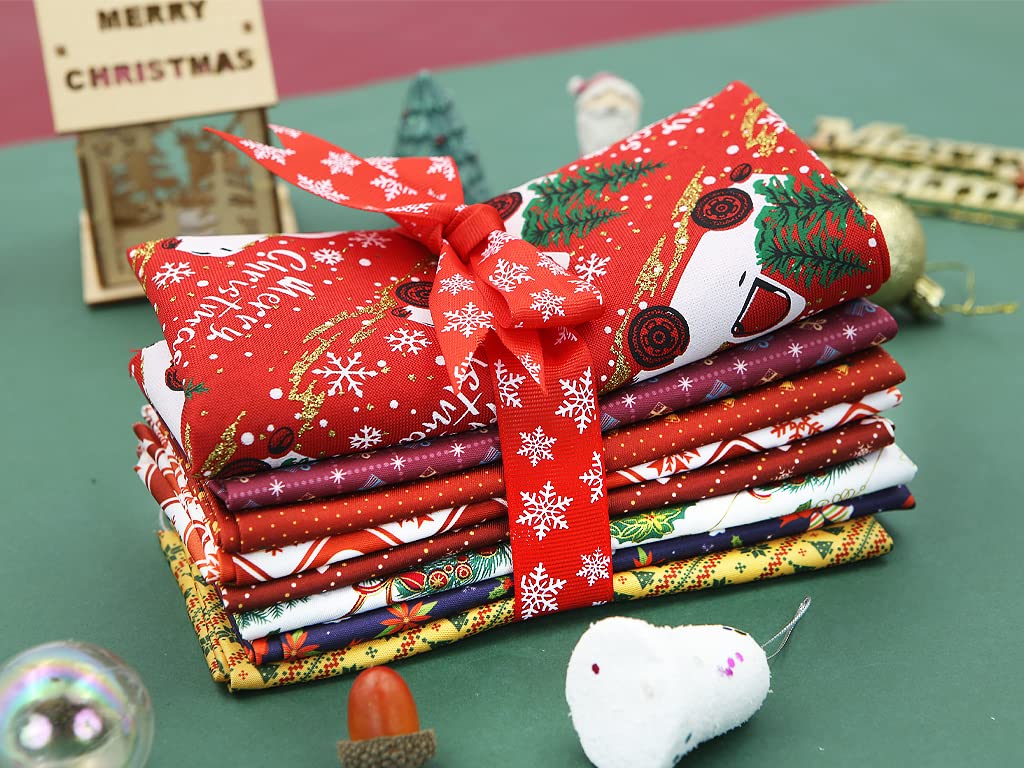 Christmas Fabric Squares Quilting Fabric Patchwork, 50 x 50 cm/ 19.68 x 19.68 Inches Bell Snowflake Snowman Precut Fabric for Sewing DIY Quilting Supplies Xmas Sewing Crafting Gift Wrapper Decor