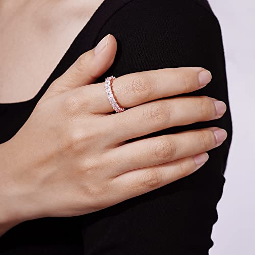 Amazon Essentials Rose Gold-Plated Sterling Silver Infinite Elements Cubic Zirconia Princess Eternity Band Ring, Size 7, (previously Amazon Collection)