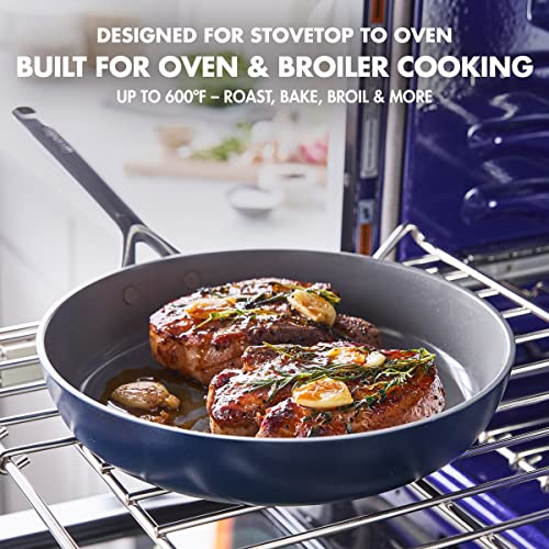GreenPan GP5 Hard Anodized Healthy Ceramic Nonstick 14 Piece Cookware Pots and Pans Set,Heavy Gauge Scratch Resistant,Stay-Flat Surface, Induction, Mirror Finish Handle,Oven Safe,PFAS-Free, Blue
