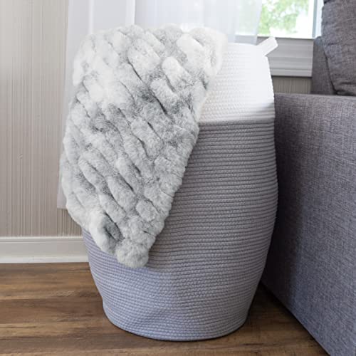 Laundry Basket - Curved Cotton Rope Basket with Handles for Living Room, Bedroom, Bathroom, Nursery, and Laundry Room Storage by Home-Complete (Gray) Large