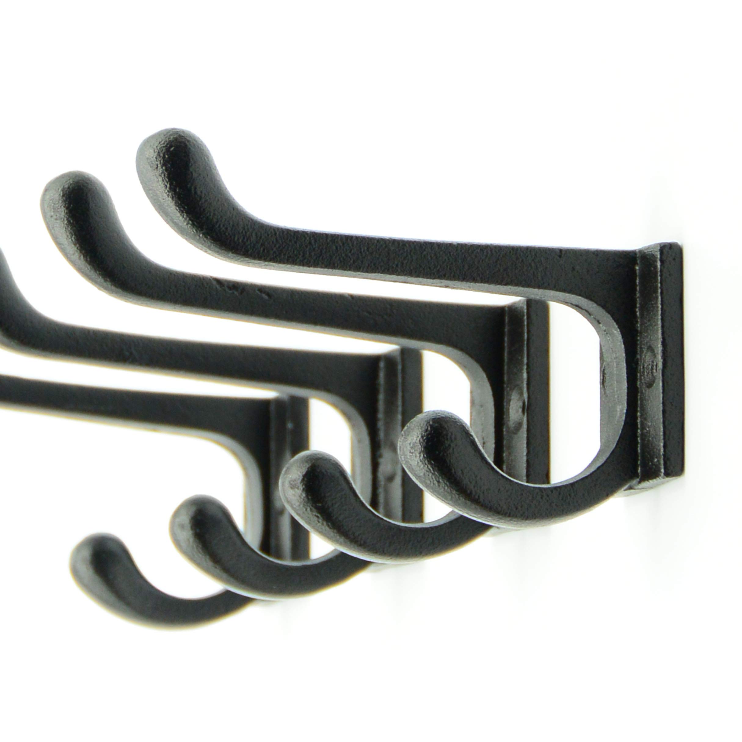 CRAFTSMAN ROAD Vintage Cast Iron Wall Hooks (Black Texture Finish, Set of 4) - Rustic, Farmhouse Coat Hooks | Great for Coats, Bags, Towels, Hats | Classic Stout
