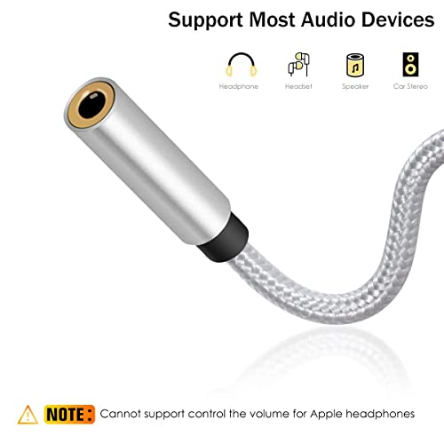 GLUBEE USB C to 3.5mm Audio Adapter 96 KHz Hi-Res Type C to 3.5mm DAC of Type C to Aux Compatible with Galaxy X6/F13/S20 FE Pixel 6/5 Pad Pro/MacBook and More USB-C Devices (3 Pcs, Silver)