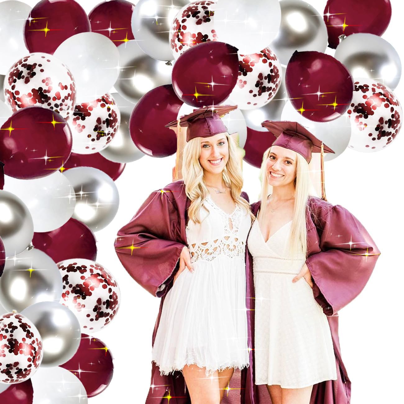 Graduation Party Decorations Maroon Silver 2024/Burgundy Graduation Decorations Class of 2024 Burgundy White Silver Balloons Maroon Silver Balloons 60Pcs Burgundy Silver Birthday Wedding
