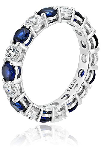 Amazon Essentials Women's Platinum Plated Sterling Silver Clear And Created Sapphire Infinite Elements Cubic Zirconia Eternity Band Ring, Size 7 (previously Amazon Collection)