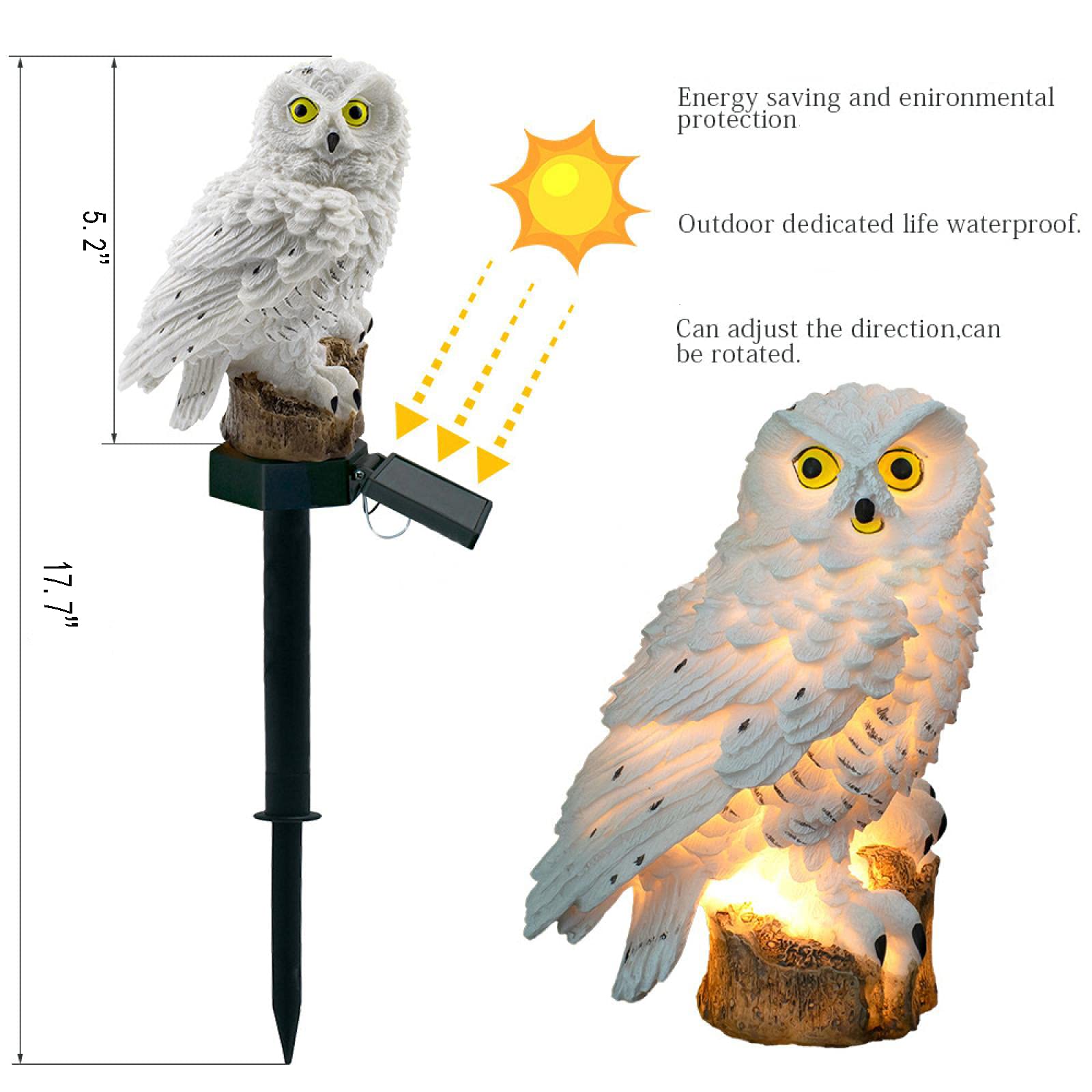 iDoGood 2packed Garden Solar Lights,Outdoor Decorative Resin Owl Solar LED Lights,Waterproof, with Stake, Small Figurine Lights for Garden Lawn Pathway Yard Decorations (White)
