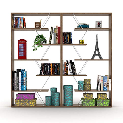 DSHADE Modern 6 Tier Book Shelf Solid Wood Tall Bookshelf Organizers Open Display Shelf Book Home Office Furniture Bookcase Open Display Shelf for Living Room Home Office (Walnut/Chrome)